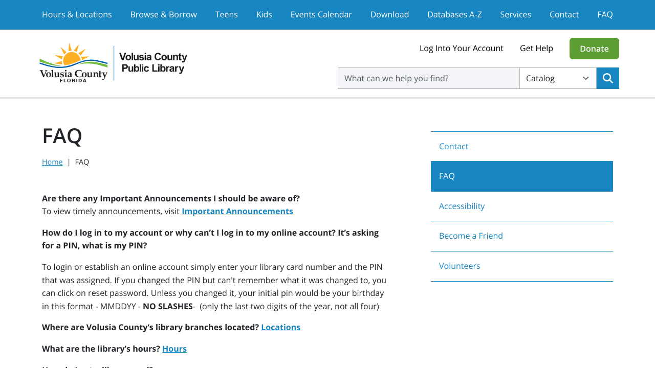 FAQ | Volusia County Public Library
