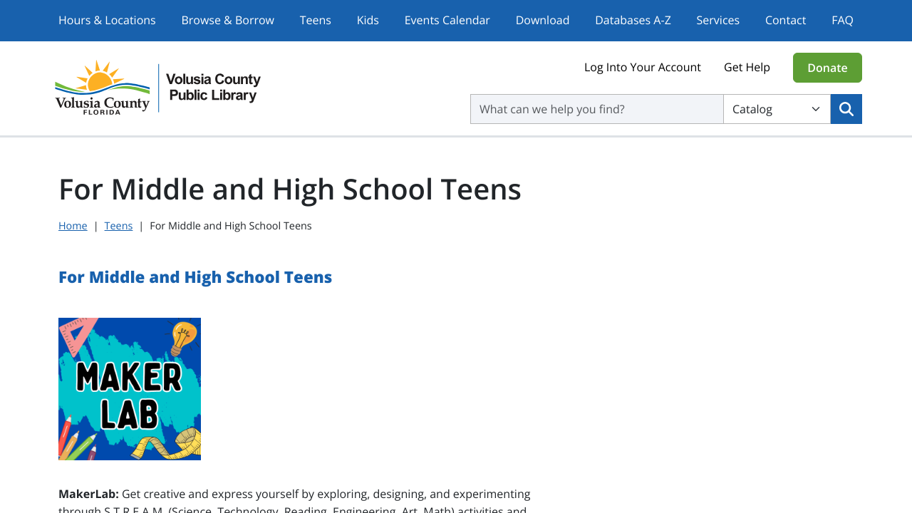 For Middle and High School Teens | Volusia County Public Library